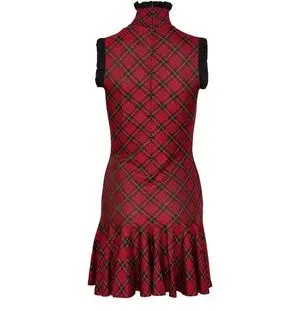 Alexander McQueen Tartan Plaid High Neck Ruffled Mini Dress