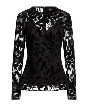 Max Mara Long Sleeve Tulle Velvet Top - Black
