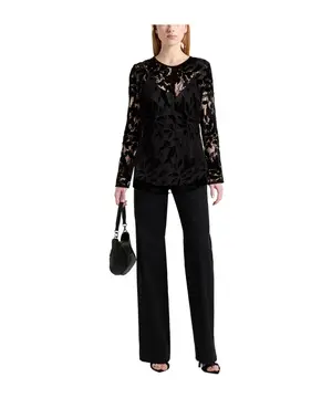 Max Mara Long Sleeve Tulle Velvet Top