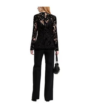Max Mara Long Sleeve Tulle Velvet Top