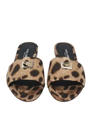 Dolce & Gabbana Leopard Woven Leather Slide Sandals