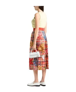 Dolce & Gabbana Midi Skirt With Tartan Print And Culinary Motifs