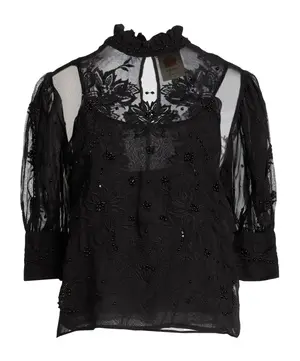 Farm Rio Organza Embroidered Short-sleeve Top
