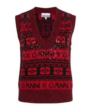 GANNI Color-block Knit Sleeveless V-neck Top With Sequins