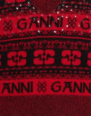 GANNI Color-block Knit Sleeveless V-neck Top With Sequins