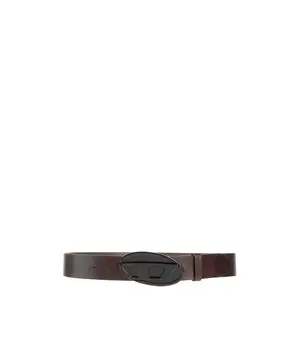 DIESEL® Leather Belt With Logo Buckle