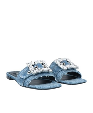 Dolce & Gabbana Embellished Denim Slide Sandals