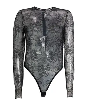 Dolce & Gabbana Lace Long Sleeve Crewneck Top - Black