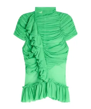 Dries Van Noten Ruffled Silk Top - Green