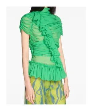 Dries Van Noten Ruffled Silk Top - Green