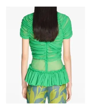 Dries Van Noten Ruffled Silk Top - Green