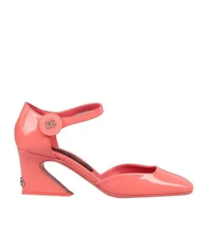 Dolce & Gabbana Patent Effect Leather Square Toe Courts With Geometric Heel