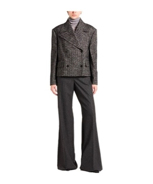 Dolce & Gabbana Double Breasted Pea Coat With Striped Bouclé Fabric