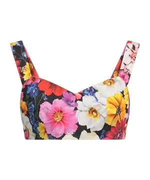 Dolce & Gabbana Floral Print Sweetheart Neckline Cropped Top