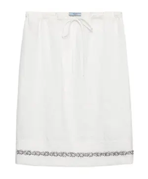 Prada Embroidered Slubbed Fabric Skirt