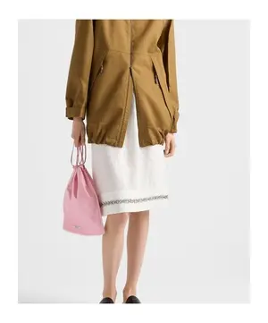 Prada Embroidered Slubbed Fabric Skirt