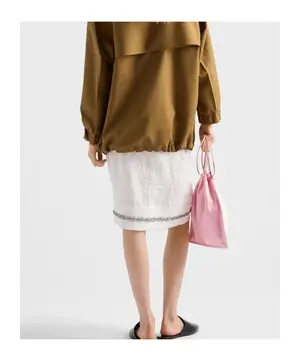 Prada Embroidered Slubbed Fabric Skirt