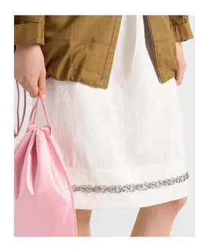 Prada Embroidered Slubbed Fabric Skirt