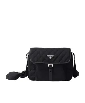 Prada Medium Quilted Re-nylon Shoulder Bag With Saffiano Leather Trim