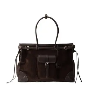 Prada Bonnie Extra Large Corduroy And Leather Handbag - Ebony