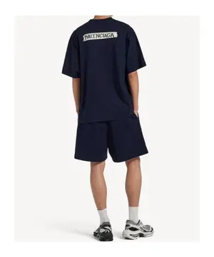 Balenciaga Masking Tape Regular Fit Shorts In Navy