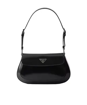 Prada Cleo Brushed Leather Shoulder Bag - Black