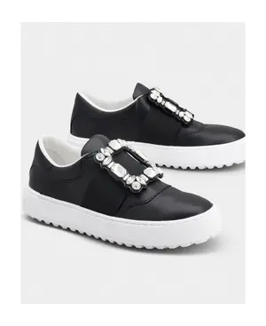 ROGER VIVIER Very Vivier Strass Buckle Sneakers In Leather