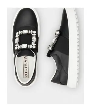 ROGER VIVIER Very Vivier Strass Buckle Sneakers In Leather