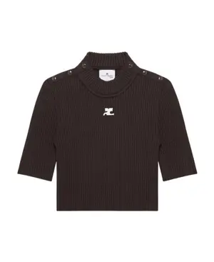 COURREGES Logo-embroidered Ribbed-knit Cropped Top - Black