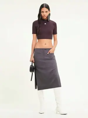 COURREGES Logo-embroidered Ribbed-knit Cropped Top