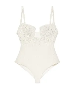 Givenchy Cutaway Bodysuit In Knit With Embroidered Pearls - Ivory