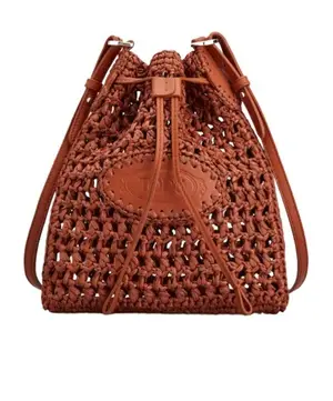 TOD'S Bucket Bag In Raffia And Leather Mini - Brown