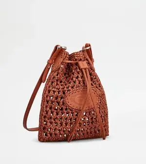 TOD'S Bucket Bag In Raffia And Leather Mini