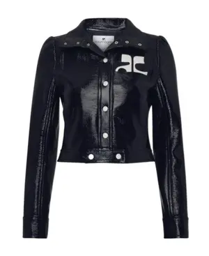 COURREGES Long-sleeved Logo Leather Jacket