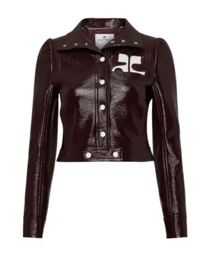 COURREGES Long-sleeved Logo Leather Jacket