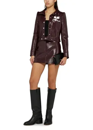 COURREGES Long-sleeved Logo Leather Jacket