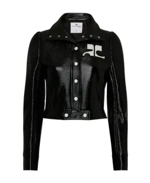 COURREGES Long-sleeved Logo Leather Jacket