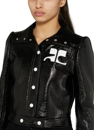 COURREGES Long-sleeved Logo Leather Jacket