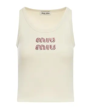 Miu Miu Embroidered Logo Tops