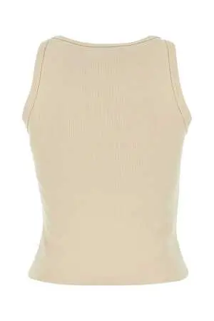 Miu Miu Ribbed Jersey Tank Top With Embroidered Logo - Nude
