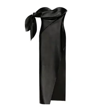 Givenchy Long Bustier Dress In Nappa Leather With Bow - Black