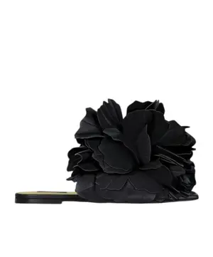 Givenchy Boudoir Flat Mules In Leather With Rose Petals - Black