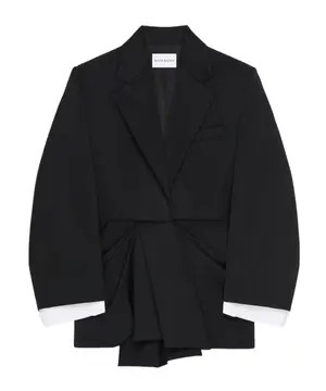 Givenchy Single-breasted Draped Jacket In Wool Grain De Poudre - Black