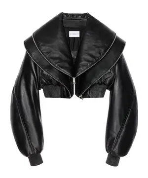 Givenchy Cropped Bomber With Zipped Shawl Collar In Leather