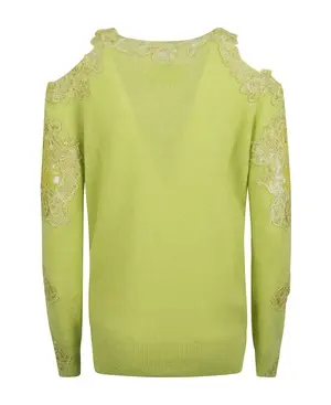 Ermanno Scervino Floral-laced Off-shoulder Knitted Top