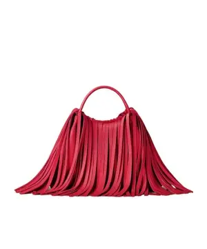 Givenchy Nano Facet Tote Bag In Leather With Fringes - Equestrian Red
