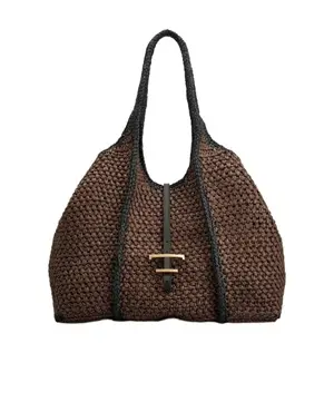 TOD'S T Timeless Large Raffia Shoulder Bag