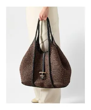 TOD'S T Timeless Large Raffia Shoulder Bag