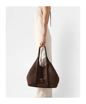 TOD'S T Timeless Large Raffia Shoulder Bag