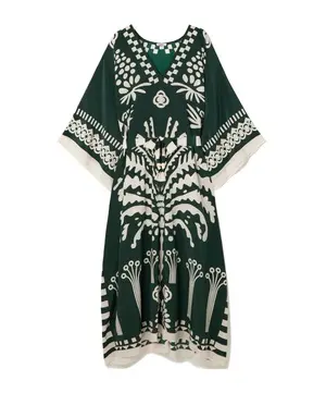 ERES Holi V-neck Printed Kaftan - Green